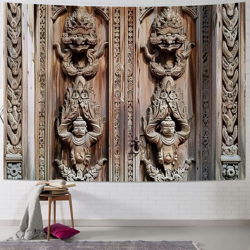 Orinice Carvings Clock Door Tapestry Wall Hanging Unique Style Graphic ...