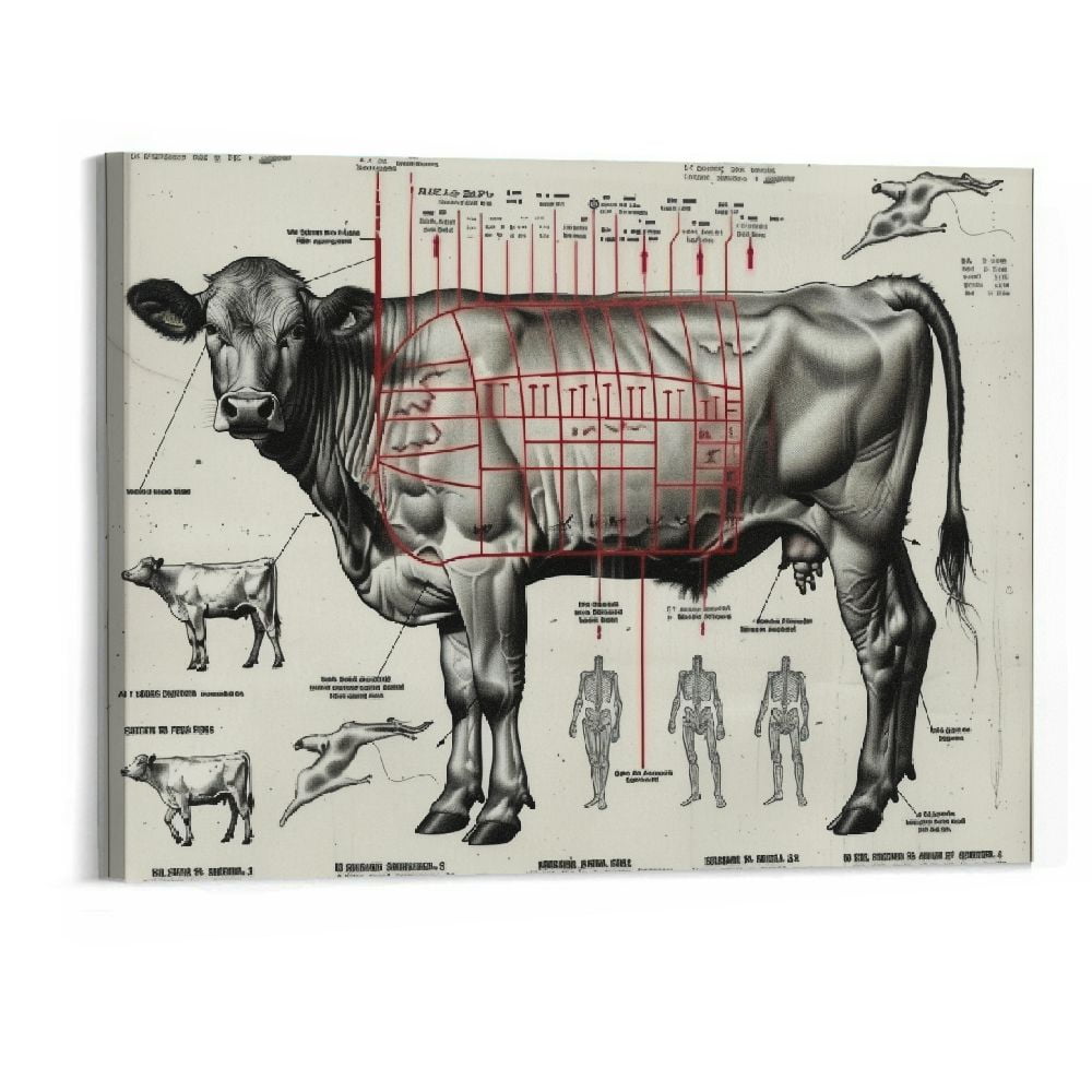 Orinice Cattle Butcher Chart Beef Cuts Canvas Wall Art Gifts Bedroom ...