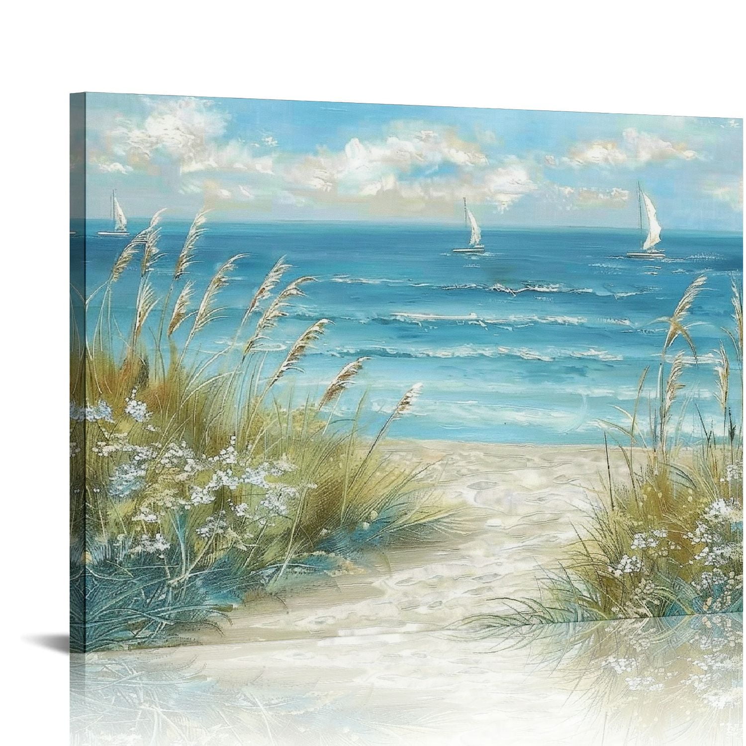 Orinice Coastal Seascape Canvas Wall Art: Beach Path Painting Elegant ...