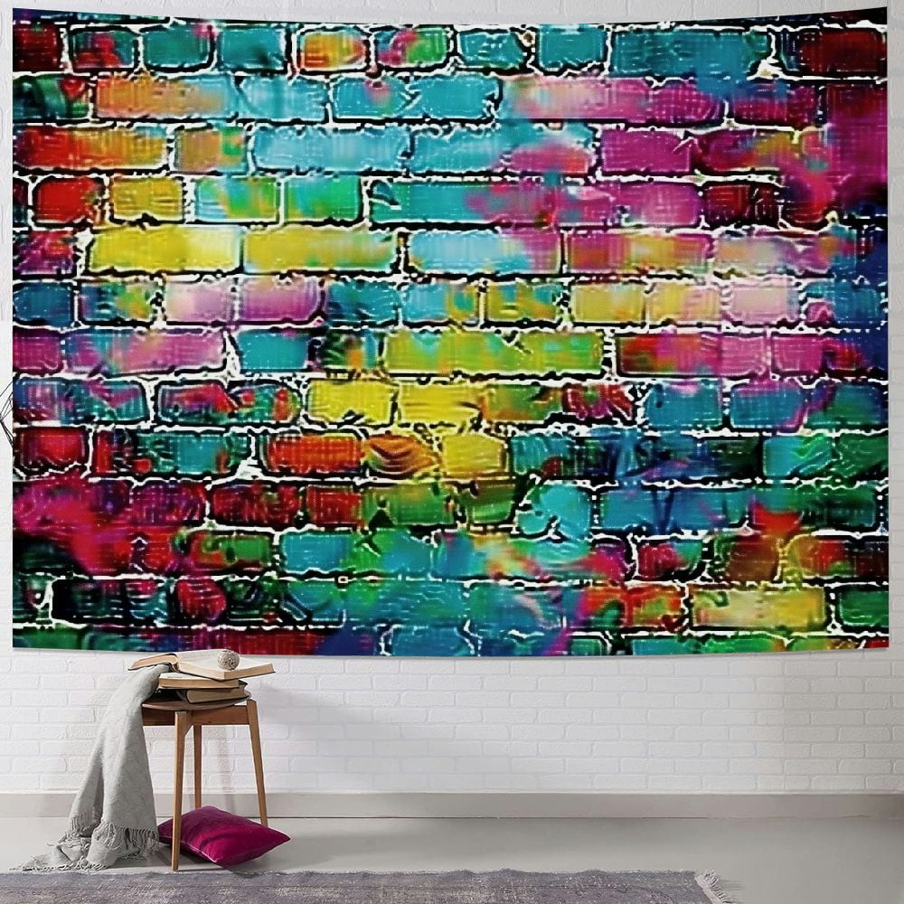 Orinice Colorful Brick Fabric Classroom Tapestry Wall Hanging Graffiti Stone Wall Decor for Men ...