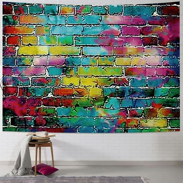 Orinice Colorful Brick Fabric Classroom Tapestry Wall Hanging Graffiti ...