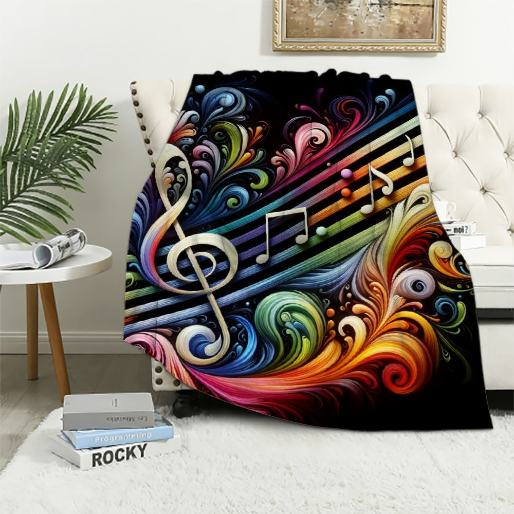 Orinice Colorful Musical Notes Warm Lightweight Fleece Blanket Soft ...