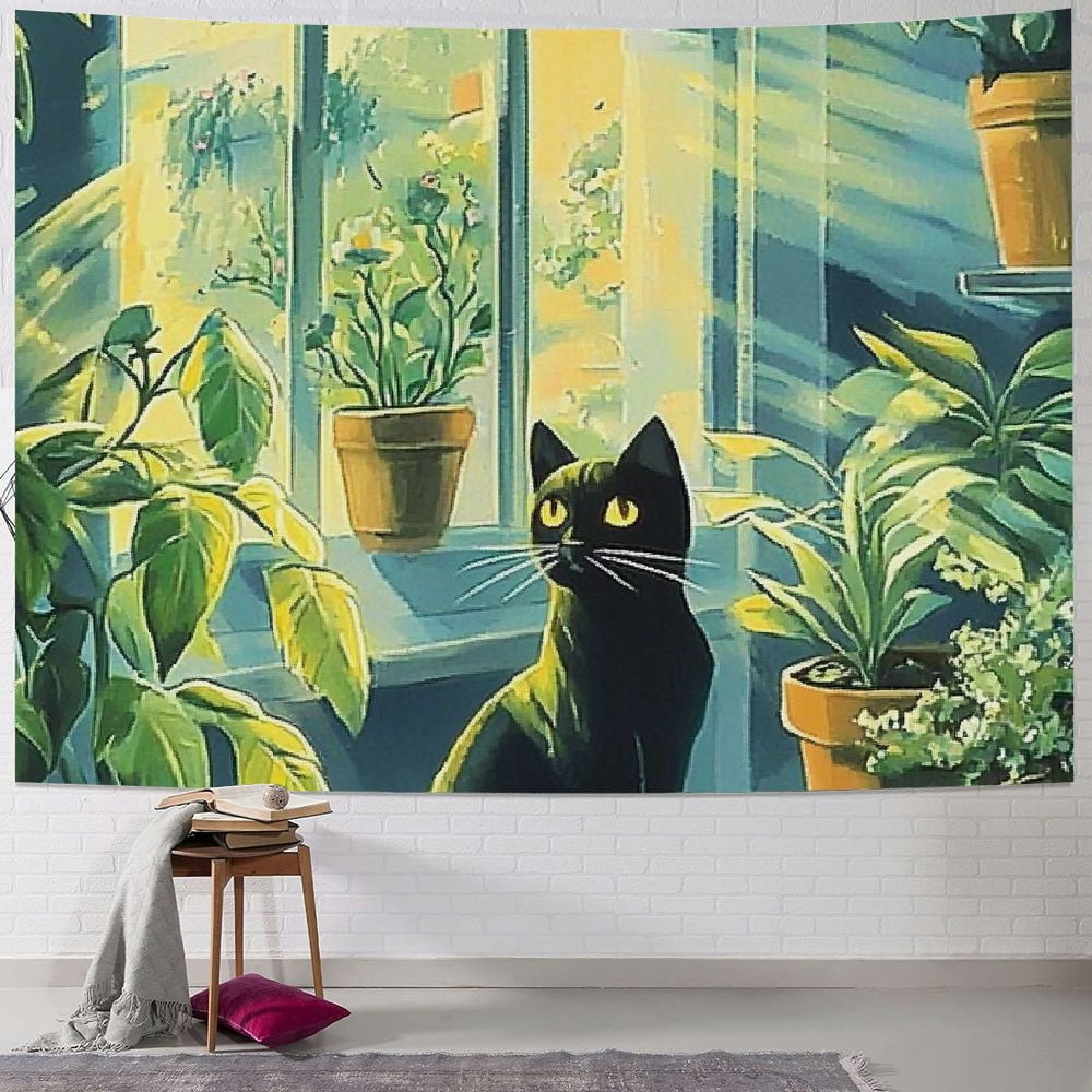 Orinice Cute Cat Tapestry Wall Hanging Unique Style Graphic Tapestries ...