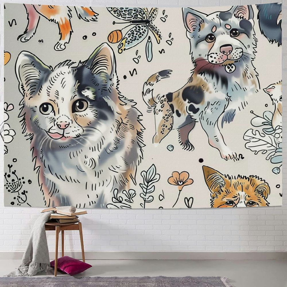 Orinice Cute Cat Tapestry Wall Hanging Unique Style Graphic Tapestries ...