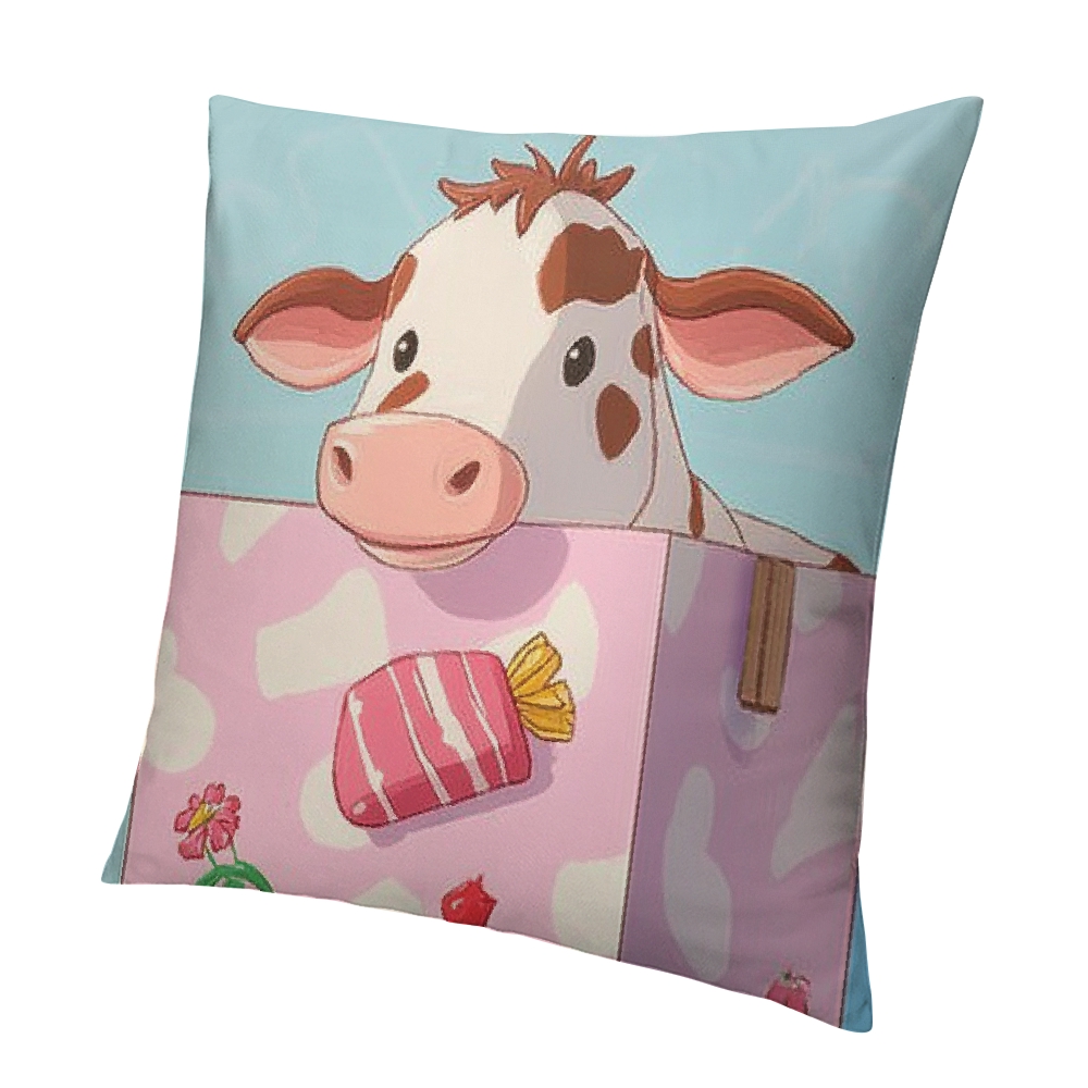 Orinice Cute Cow Reversible Print Pillow Cover,Milk Cow Strawberry ...