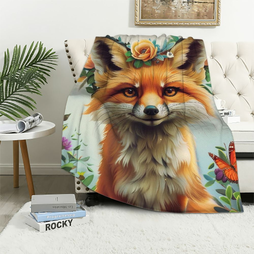 Orinice Cute Garland Fox Blanket Gifts for Kids Girls Cartoon Flowers ...