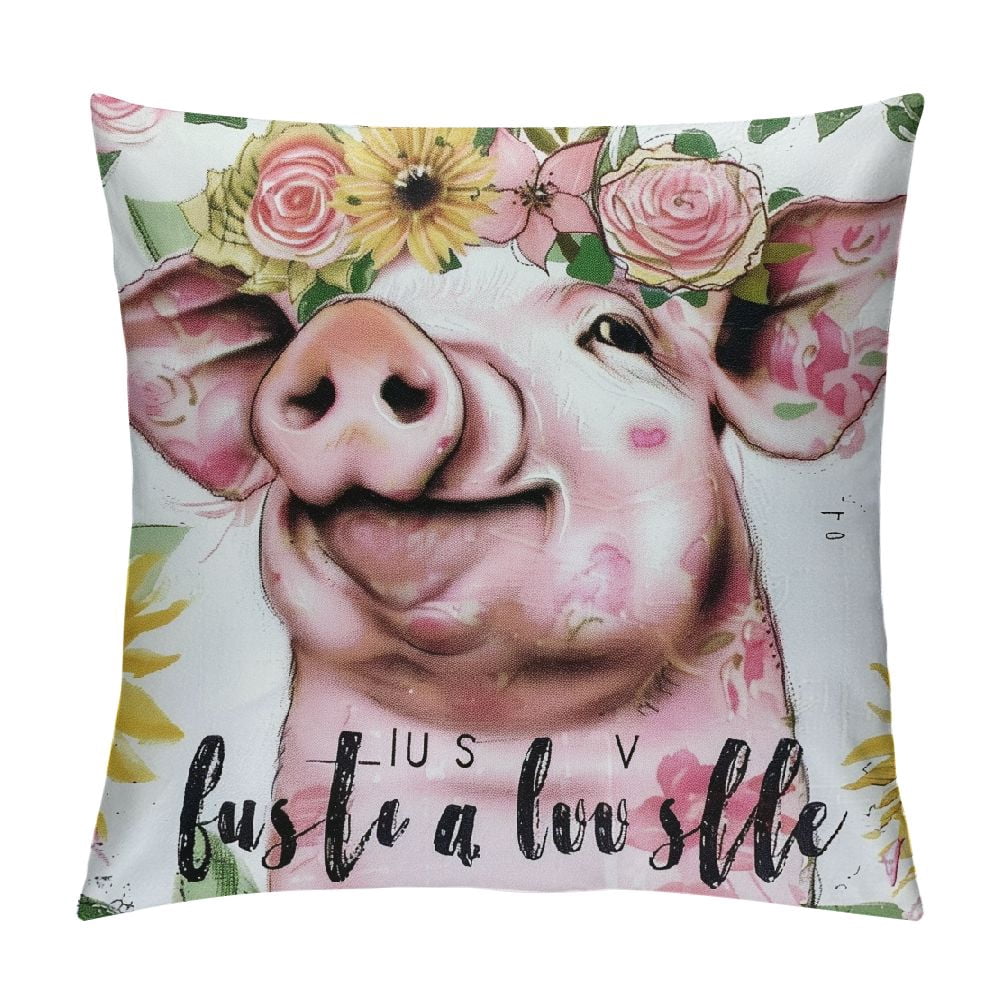 Orinice Cute Pig Pillow Cover for Couch,Sunflower Florals Throw Pillow ...