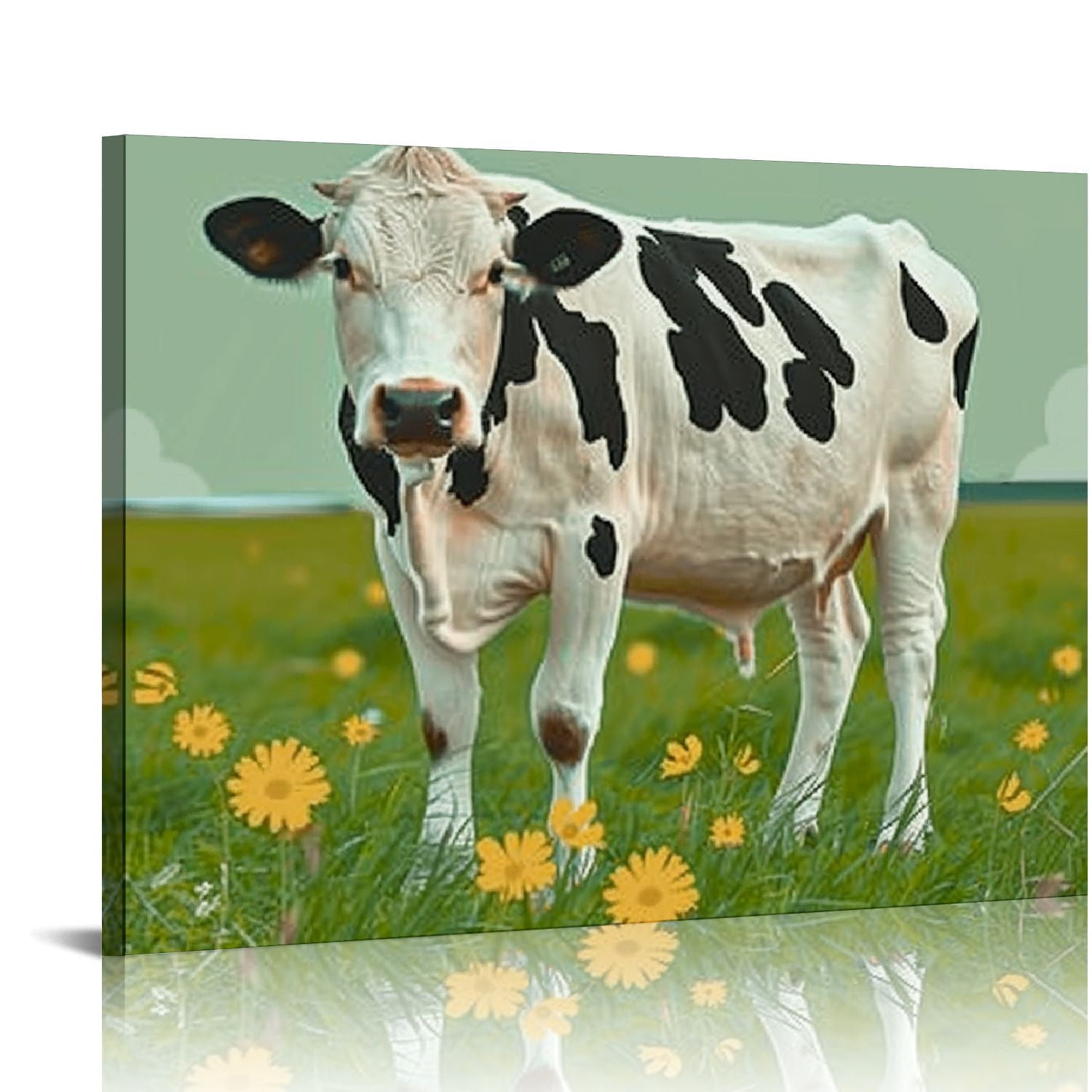 Orinice Dairy Cow In Field with Flowers Wall Art Picture Paper Poster ...
