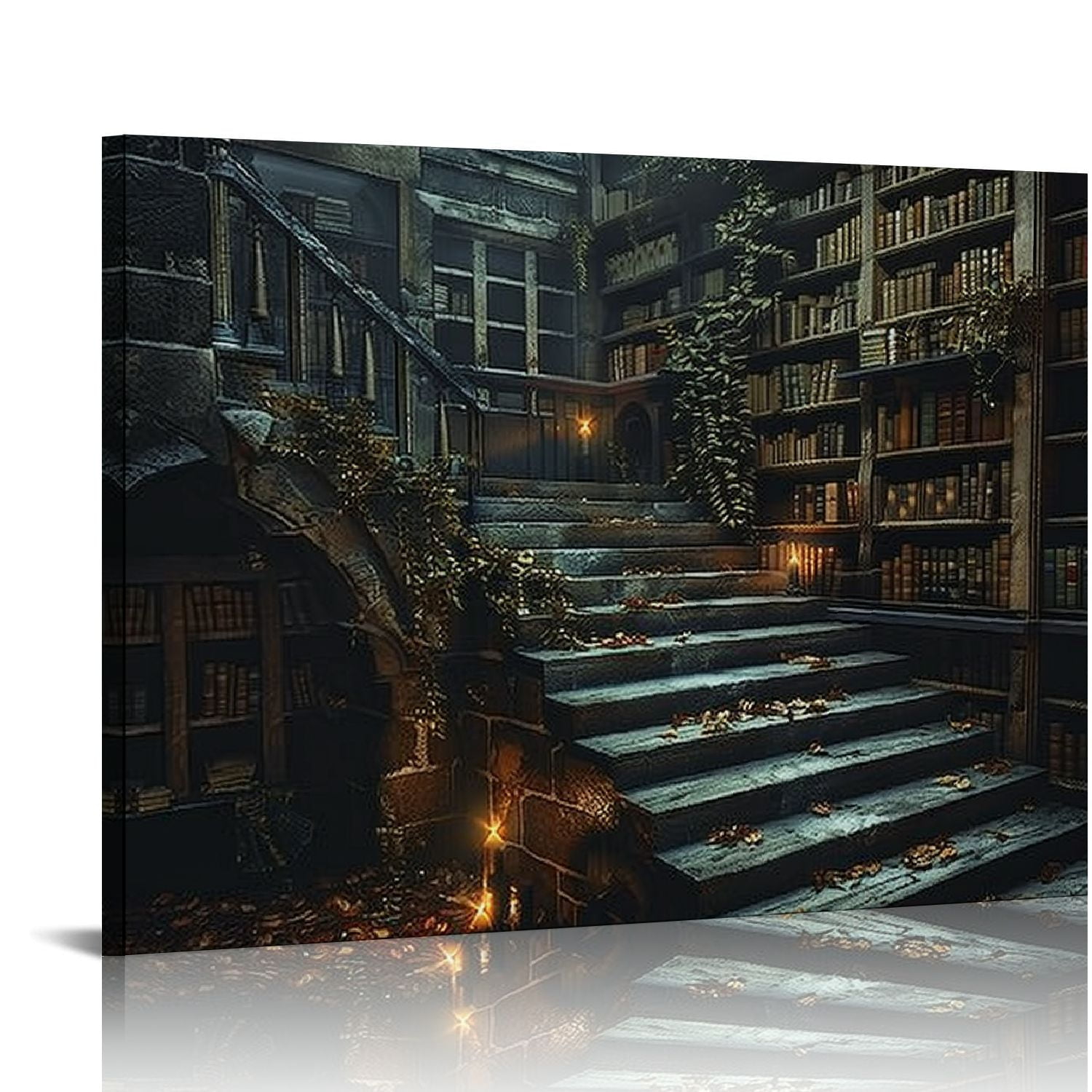 Orinice Dark Academia Canvas Wall Art Abandoned Library Overgrown ...