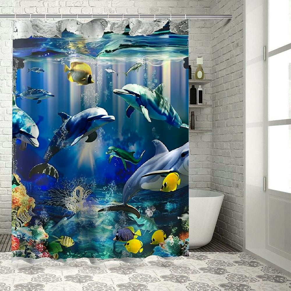 Orinice Dolphin Shower Curtain Set for Bathroom, Dolphin Bathroom Sets ...