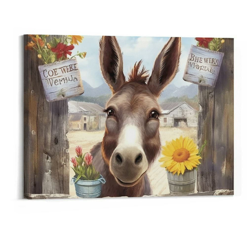 Orinice Donkey Wall Art Rustic Bathroom Decor Farmhouse Pictures Wall ...