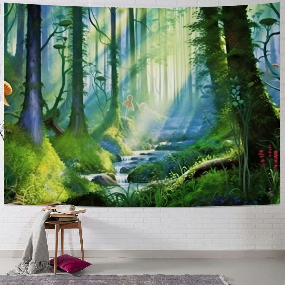 Orinice Enchanted Forest Backdrop Wallpaper Dream Tree Mushroom House ...