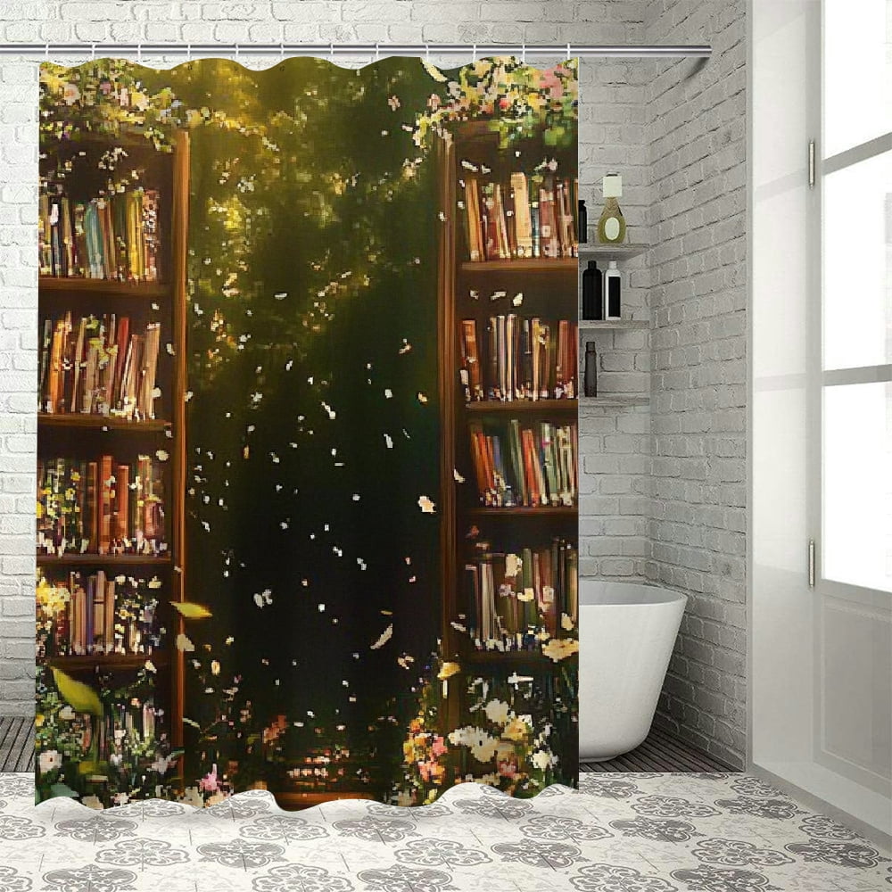 Orinice Enchanted Forest Library Shower Curtain Magical Bookshelf ...