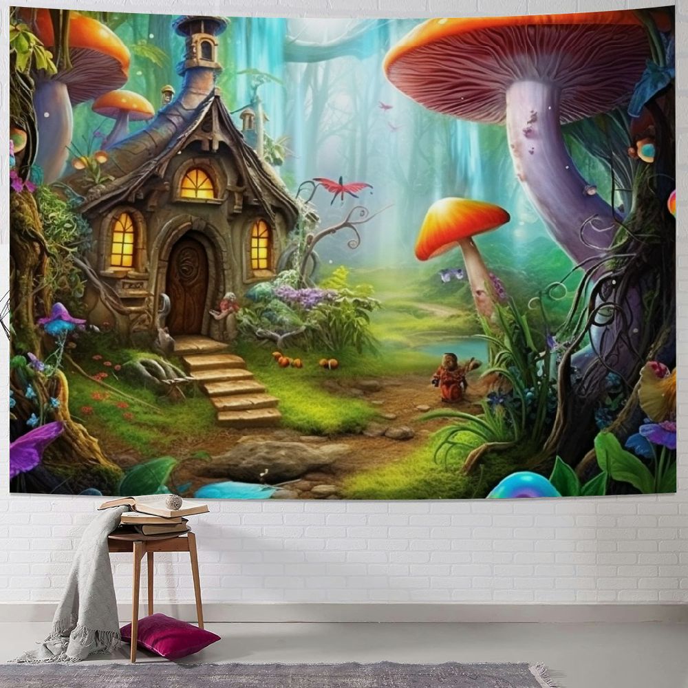 Orinice Fairy Tale Forest Tapestry Wall Hanging Mushroom Trees Wall ...