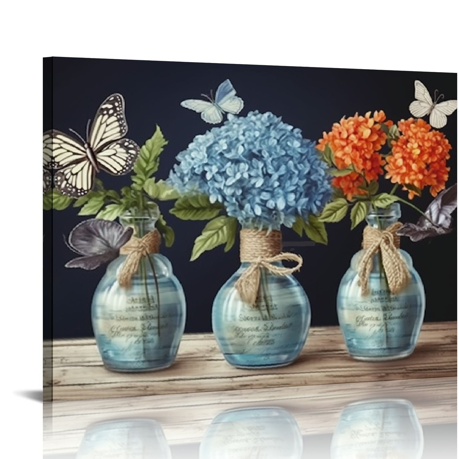 Orinice Farmhouse Bathroom Decor Wall Art Navy Blue Hydrangea Flower ...