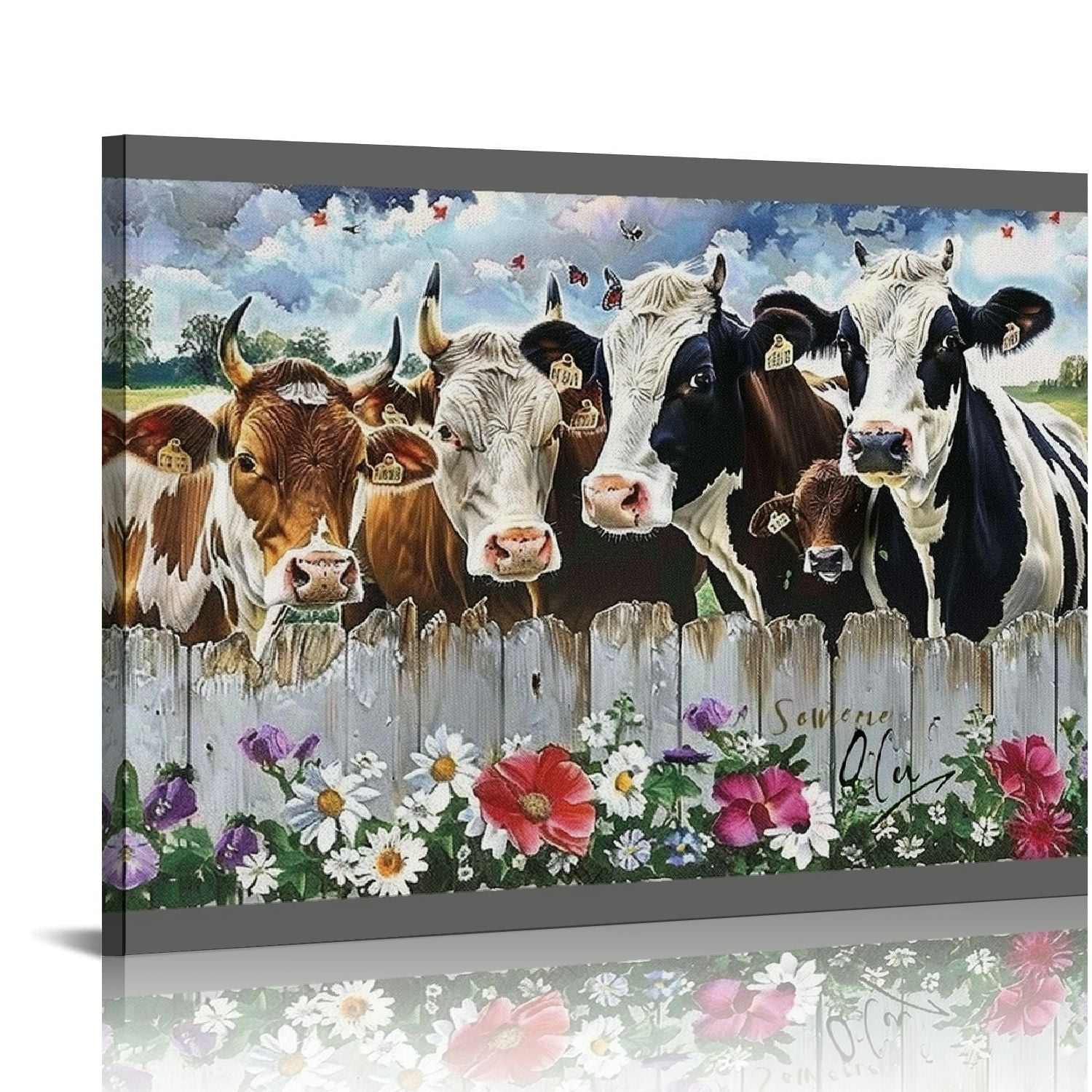 Orinice Farmhouse Cow Wall Art Rustic Funny Cow Flowers Pictures Wall ...