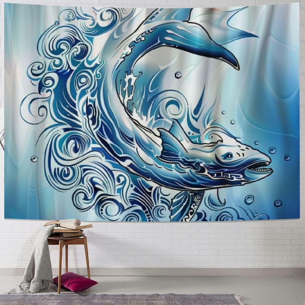 Orinice Fish Wave Airbrush Painting Tapestry Wall Hanging Unique Style ...