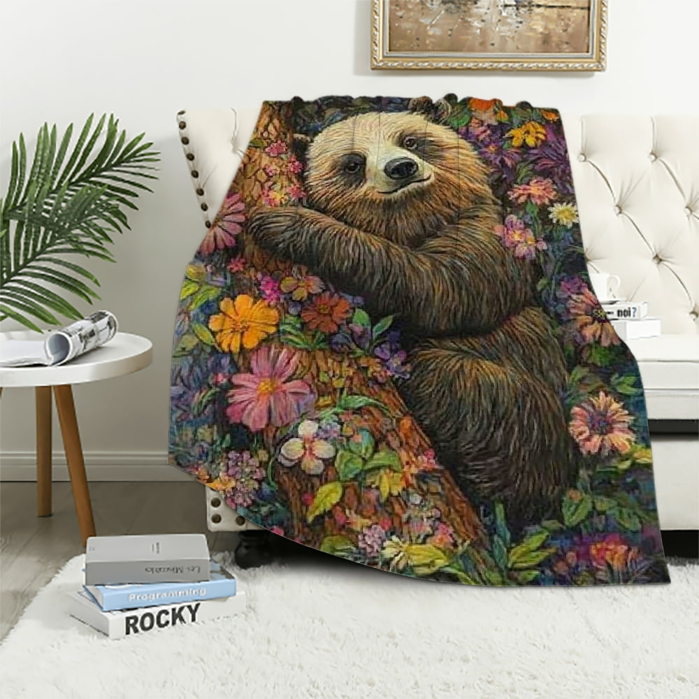Orinice Floral Sloth Blanket, Sloth Theme Blanket Gifts for Women, Soft ...