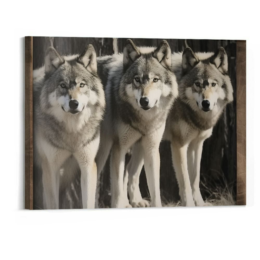 Orinice Framed Wolf Wall Art Decor: 3 Wolves Rustic Wild Animals ...