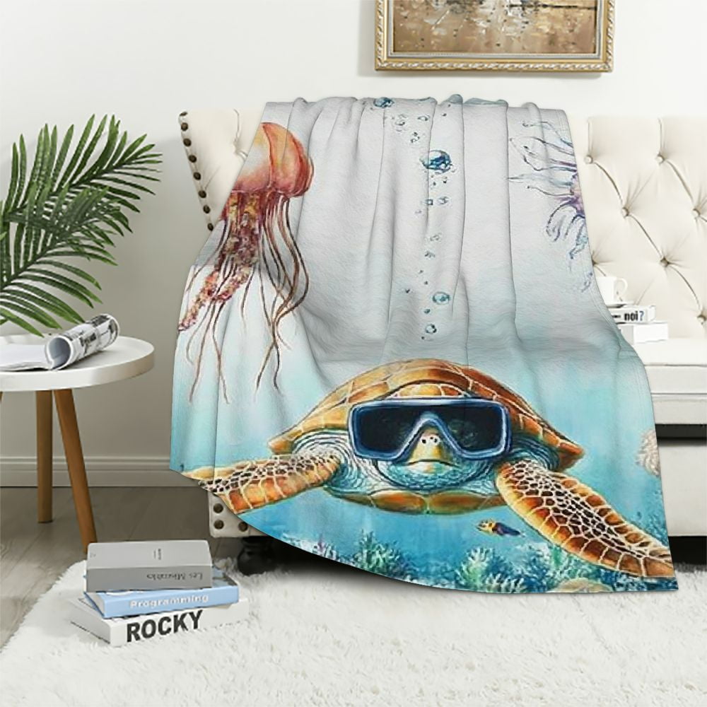 Orinice Funny Conch Blanket Sea Turtle Jellyfish Coastal Throw Blanket ...
