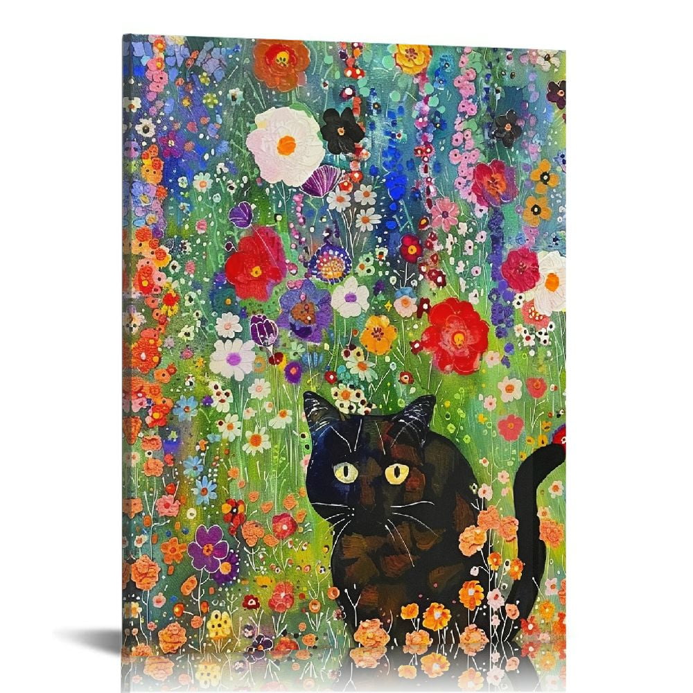 Orinice Funny Cute Black Cat Wall Art, Cat in Famous Gustav Klimt ...