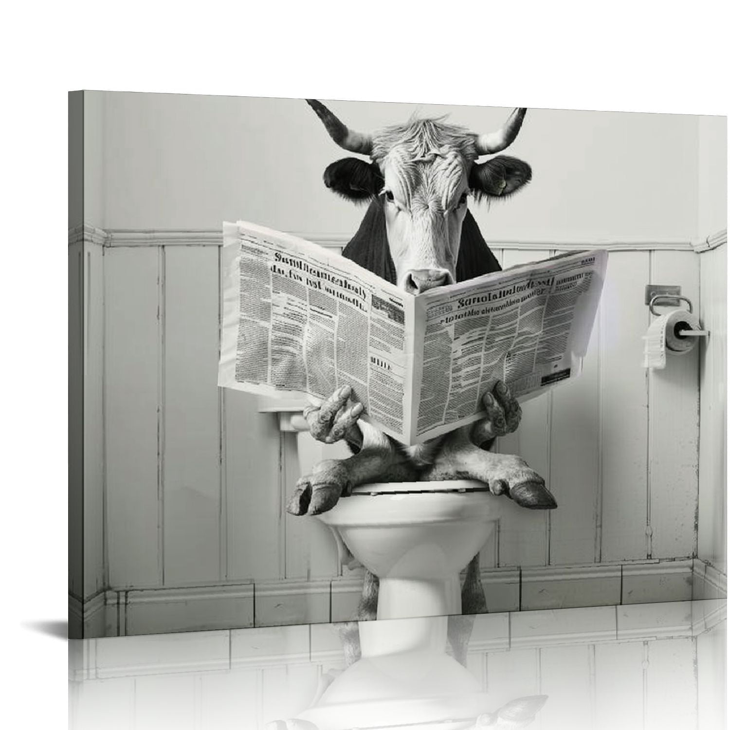 Orinice Funny Highland Cow Posters Prints Black and White Cow Reading ...