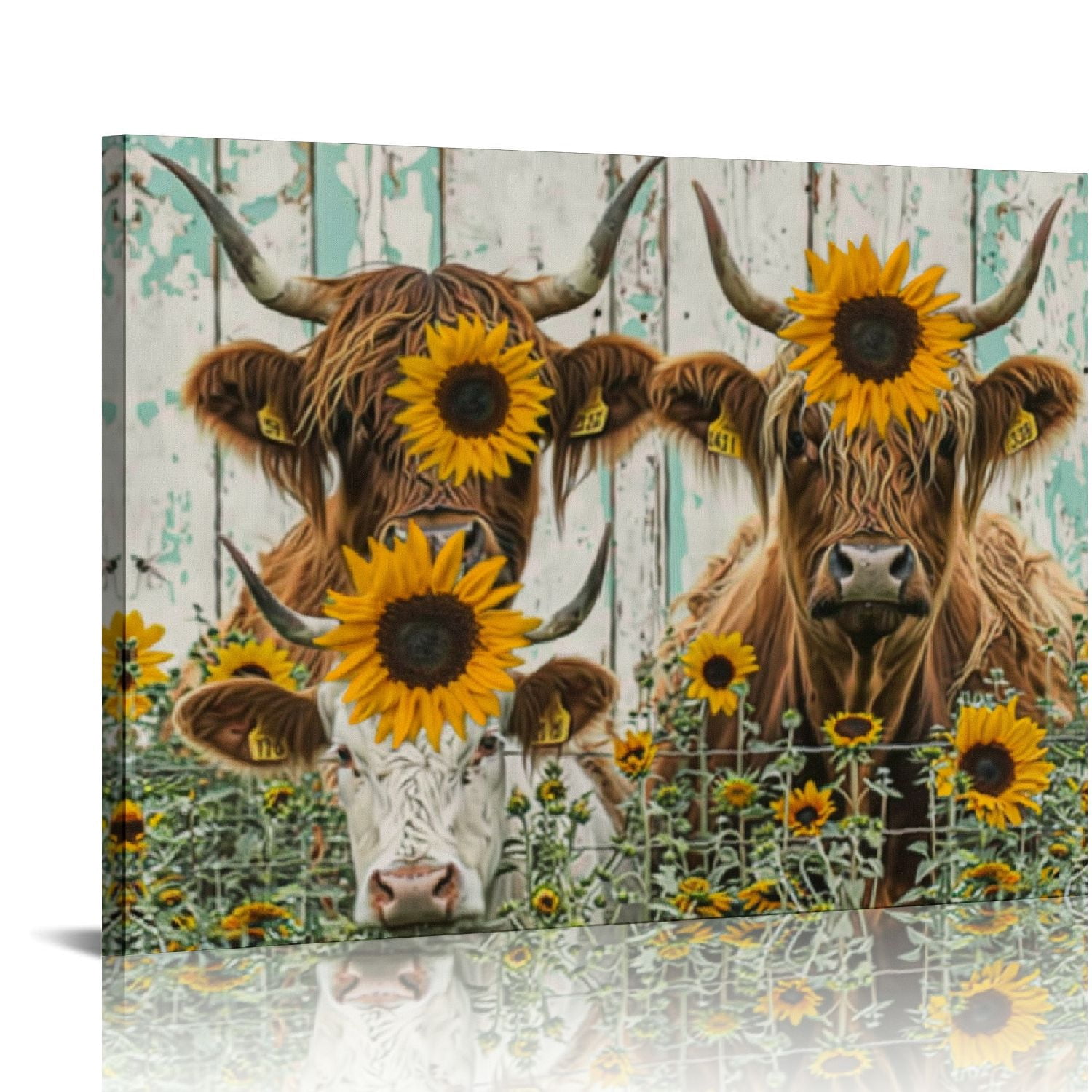 Orinice Funny Highland Cow Wall Art, Rustic Farmhouse Sunflower Daisy ...