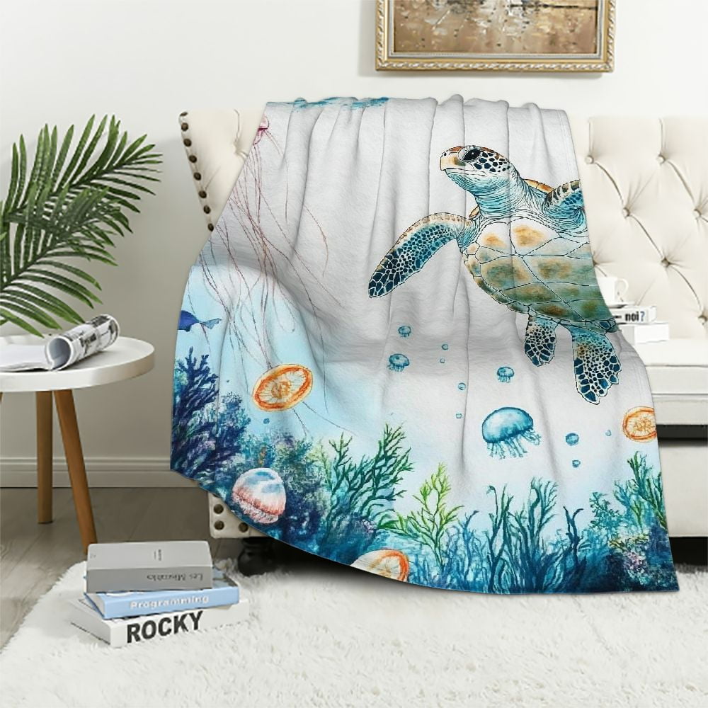Orinice Funny Ursine Seal Blanket Sea Turtle Jellyfish Coastal Throw ...