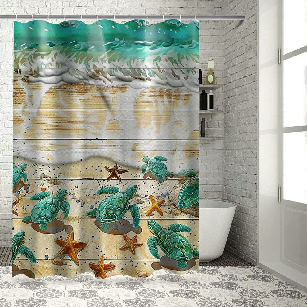 Orinice Green Beach Sea Turtle Shower Curtain Nautical Teal Theme ...