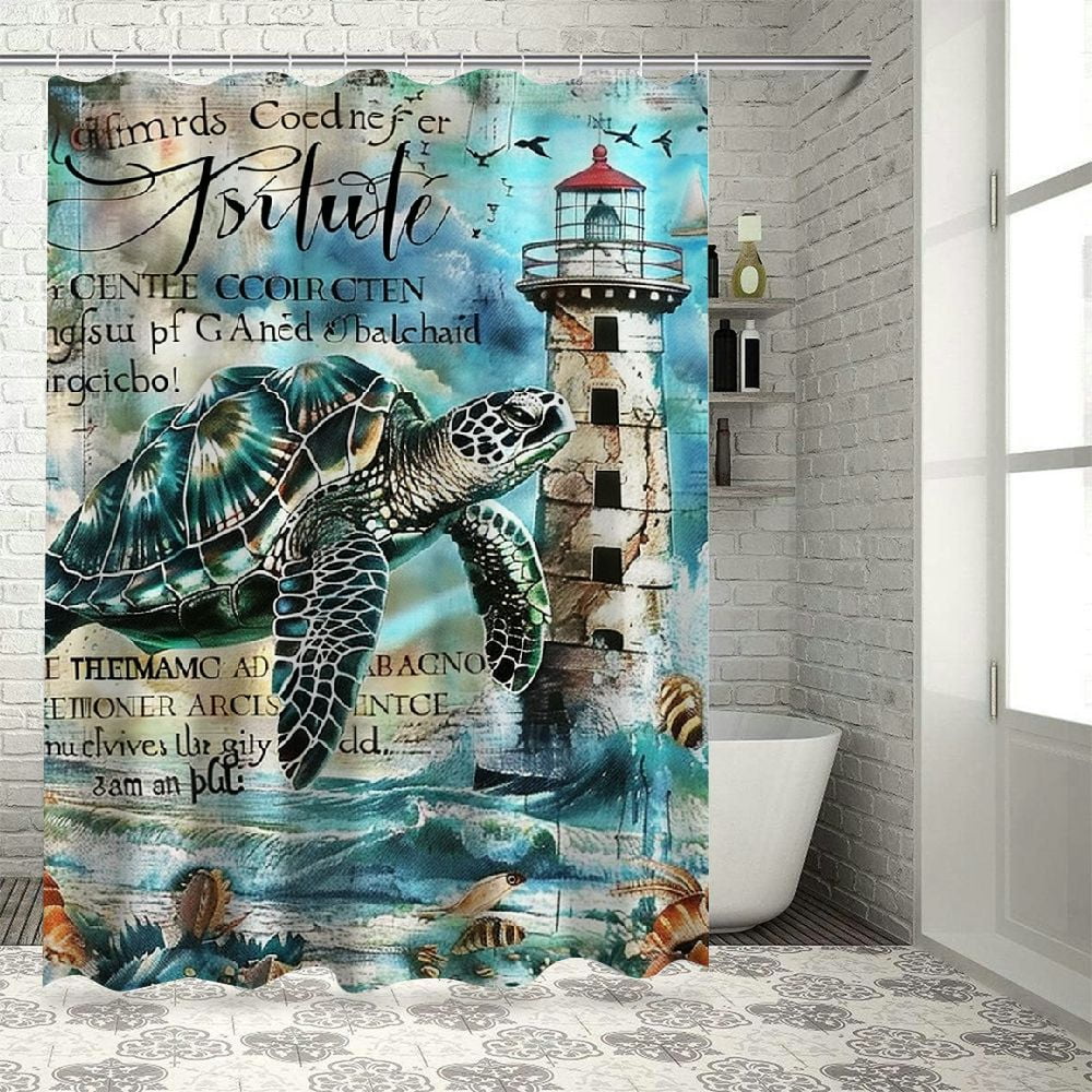 Orinice Green Sea Turtle Shower Curtain Inspirational Quote Vintage ...