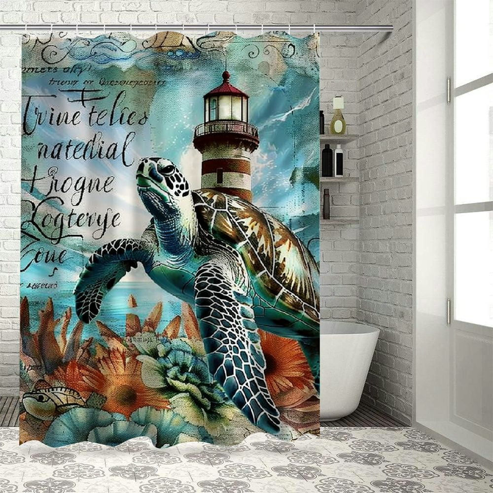 Orinice Green Sea Turtle Shower Curtain Inspirational Quote Vintage ...