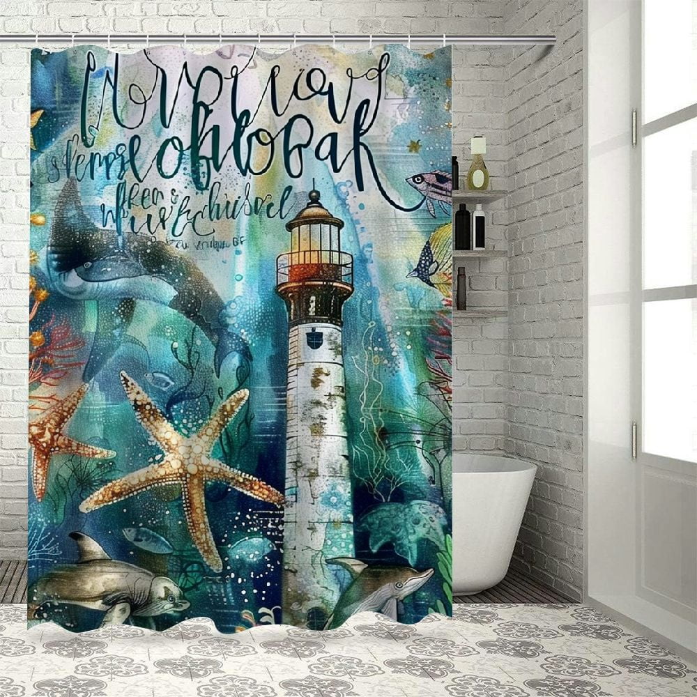 Orinice Green Sea Turtle Shower Curtain Marine Life Funny Ocean Beach ...