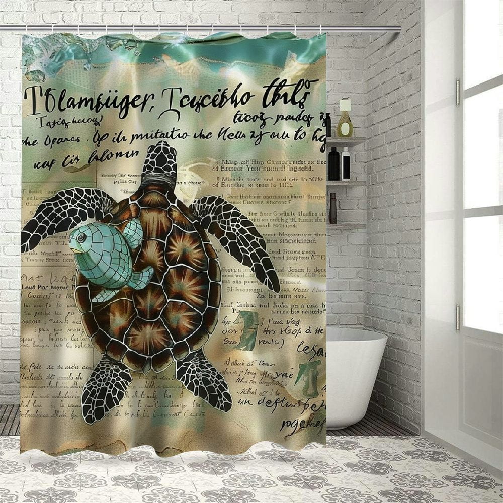 Orinice Green Sea Turtle Shower Curtain Marine Life Nautical Coastal ...