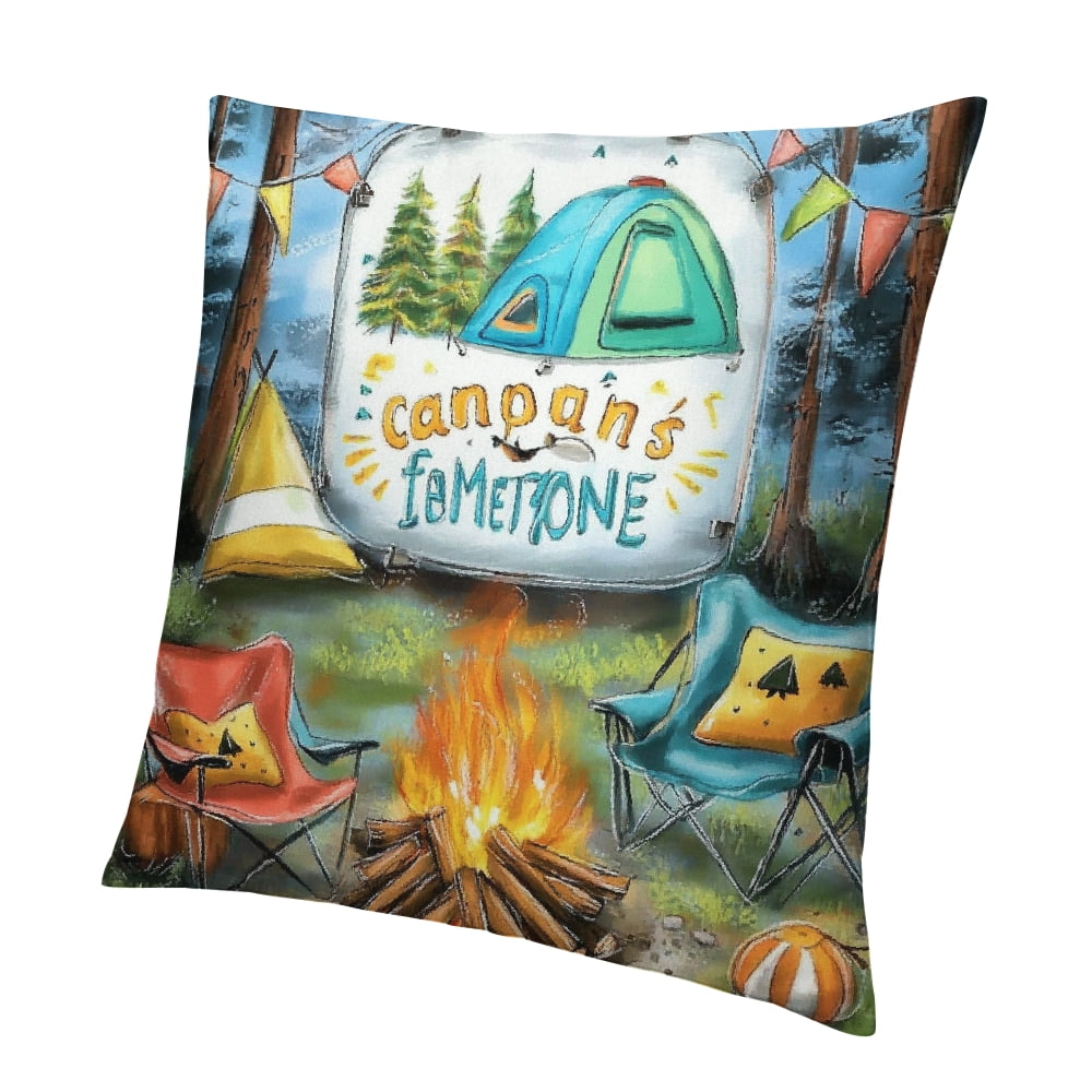 Orinice Happy Camper Themed Symbol Throw Pillow Cover Overnight ...