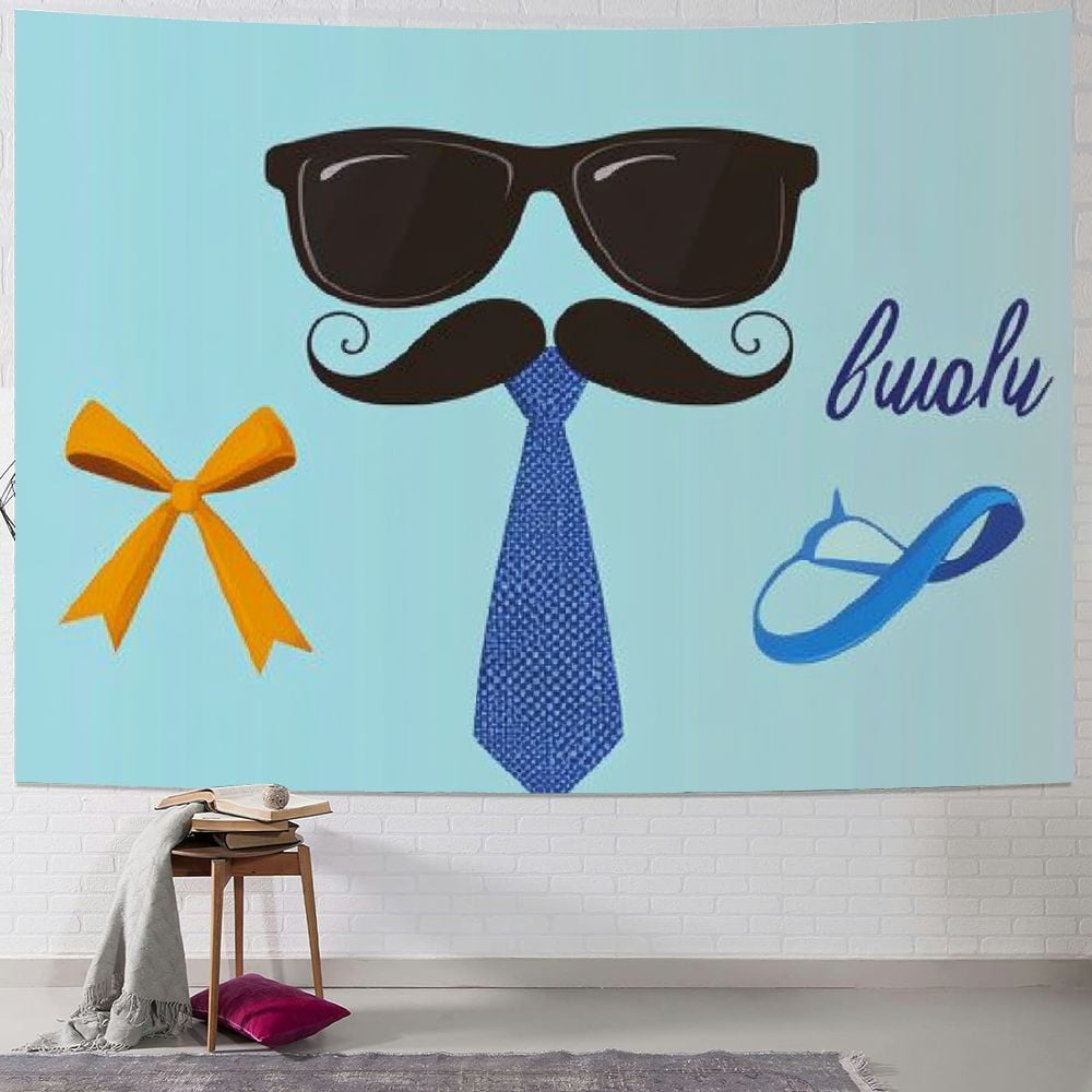 Orinice Happy Father's Day Backdrop Necktie and Glasses Blue Background ...