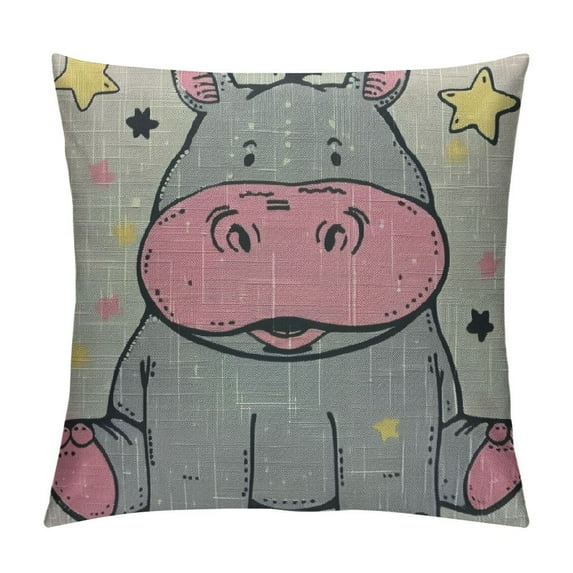 Orinice Hippo Throw Pillow Cover Cartoon Cute Animal Star Comic ...