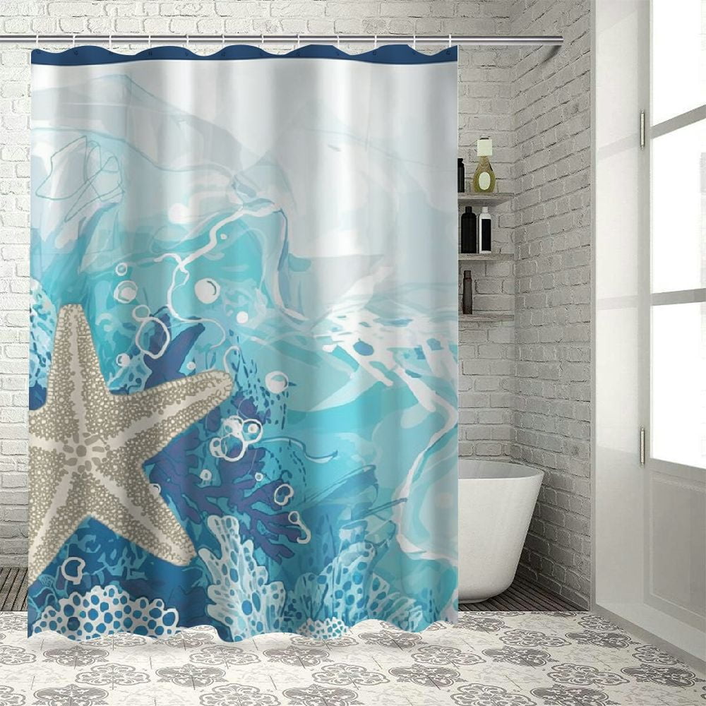 Orinice No Hook Shower Curtain,Blue Ocean Double-Layered Shower Curtain ...
