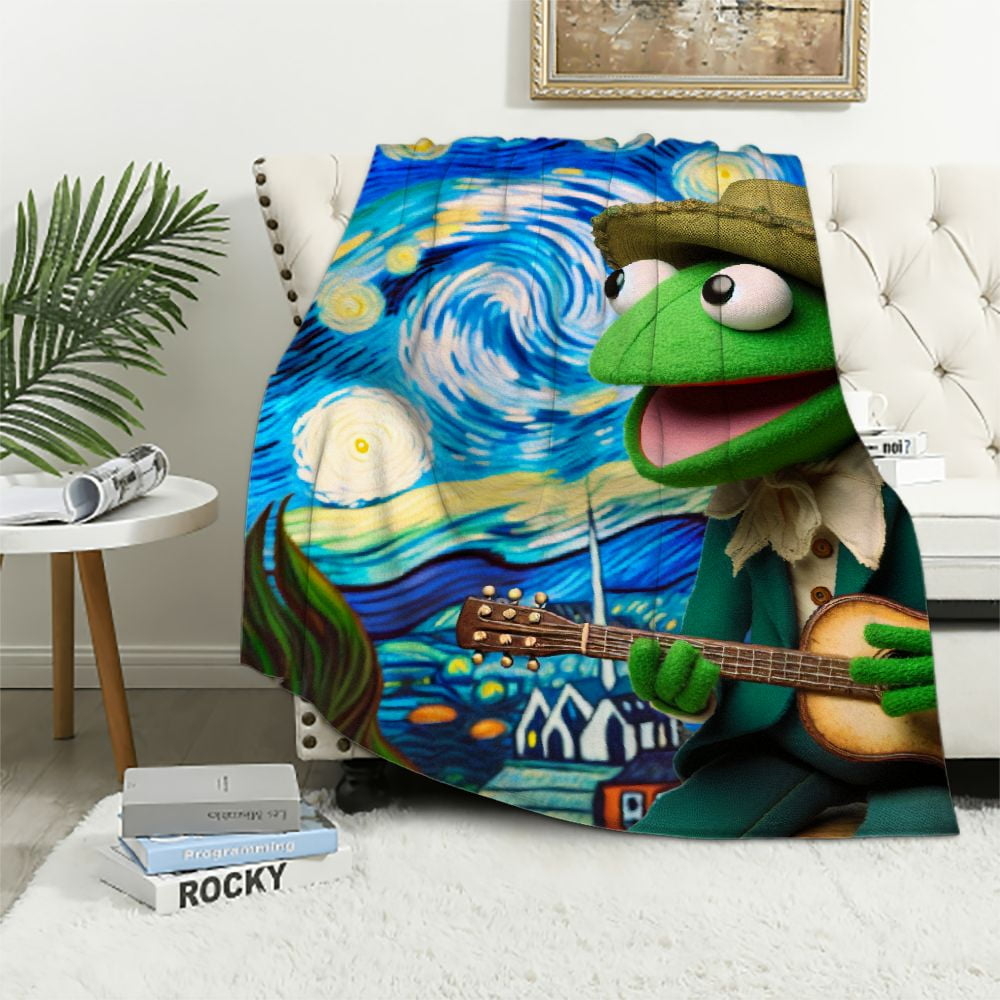 Orinice Kermit the Frog Guitar Starry Night Background Warm Lightweight ...