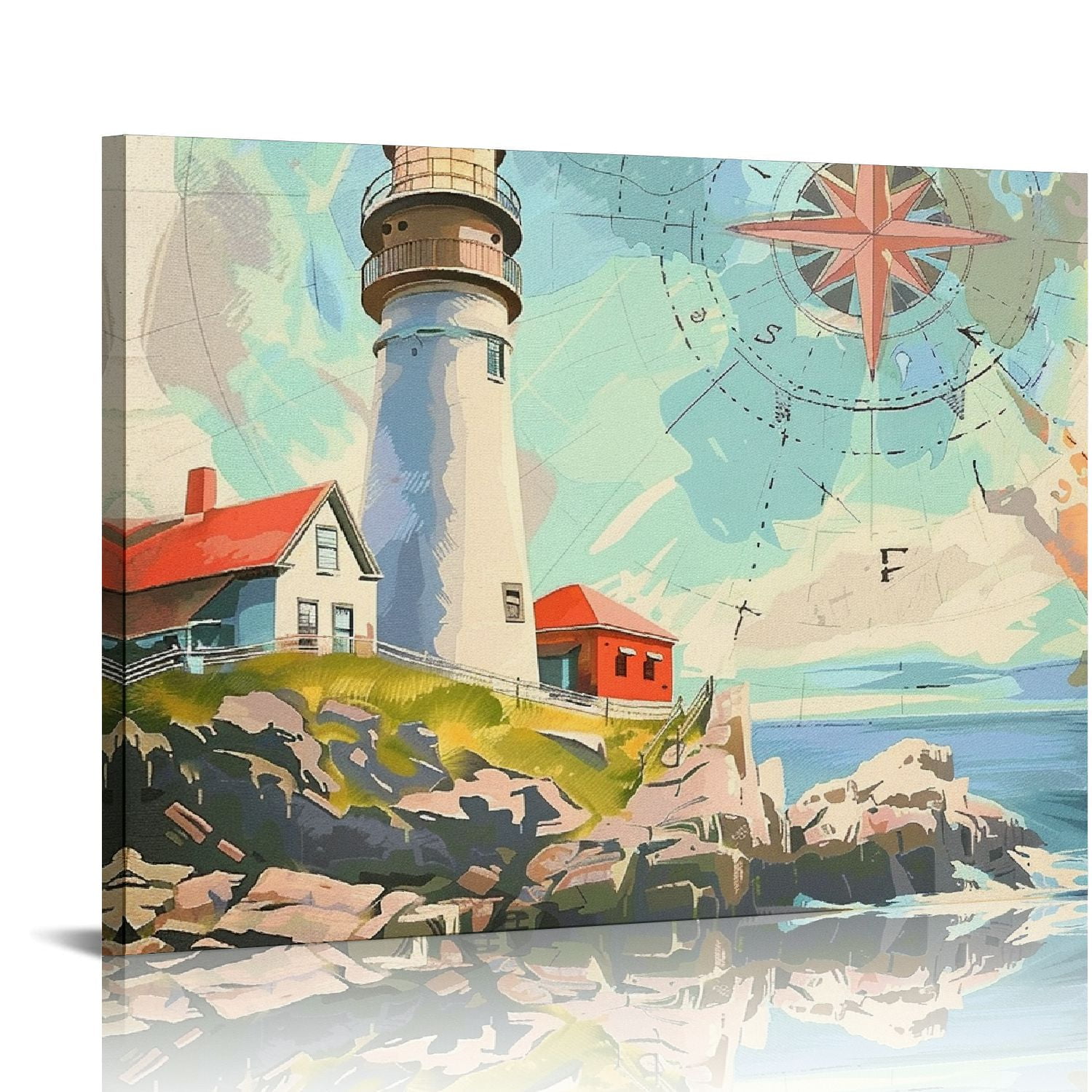 Orinice Lighthouse Compass Map Fine Art Aesthetic Poster & Print Wall ...