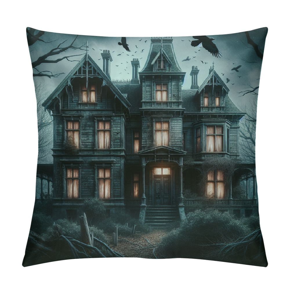 Orinice Linen Throw Pillow Cover Scenery Haunted House in The Forest ...