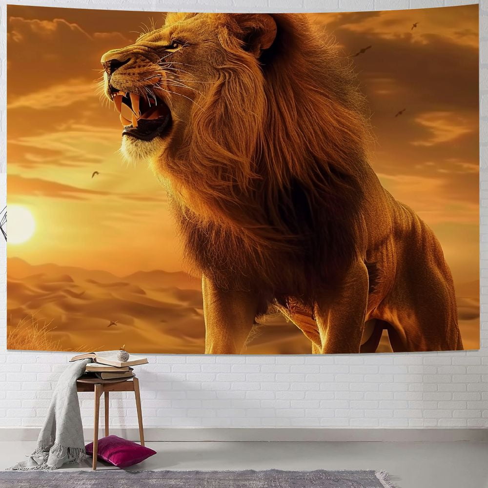 Orinice Lion Desert Sunset Tapestry Wall Hanging Unique Style Graphic ...