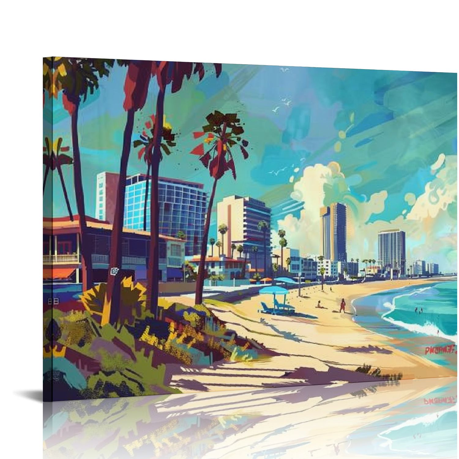 Orinice Long Beach Poster Art Print, California Retro City Mountain and ...