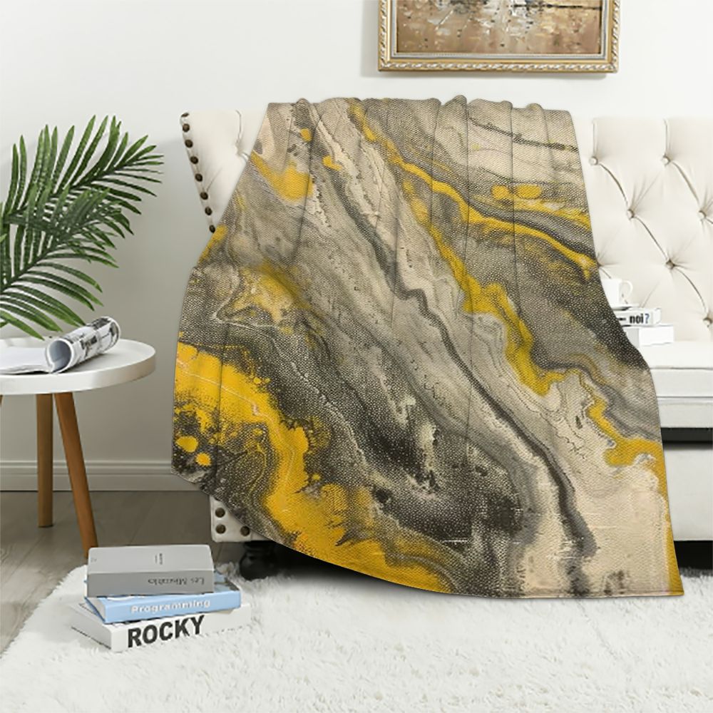 Orinice Marble Yellow Paint Abstract Warm Lightweight Blanket Soft ...
