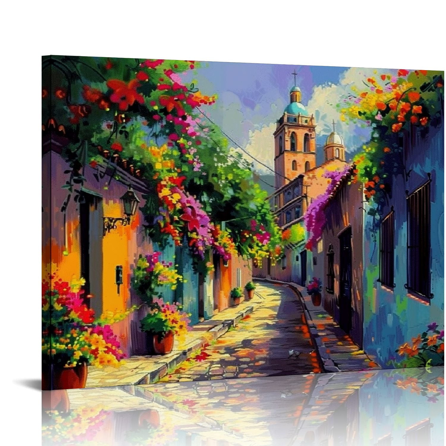 Orinice Mexican Village Painting,Mexican Wall Art,Colorful Wall Art ...