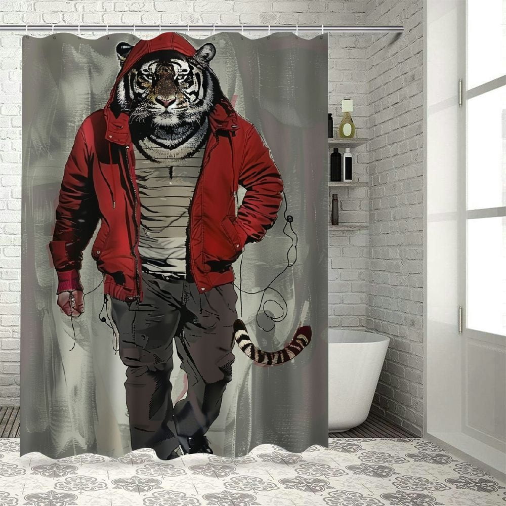 Orinice Modern Shower Curtain, Hipster Tiger in Sportswear Taking a ...
