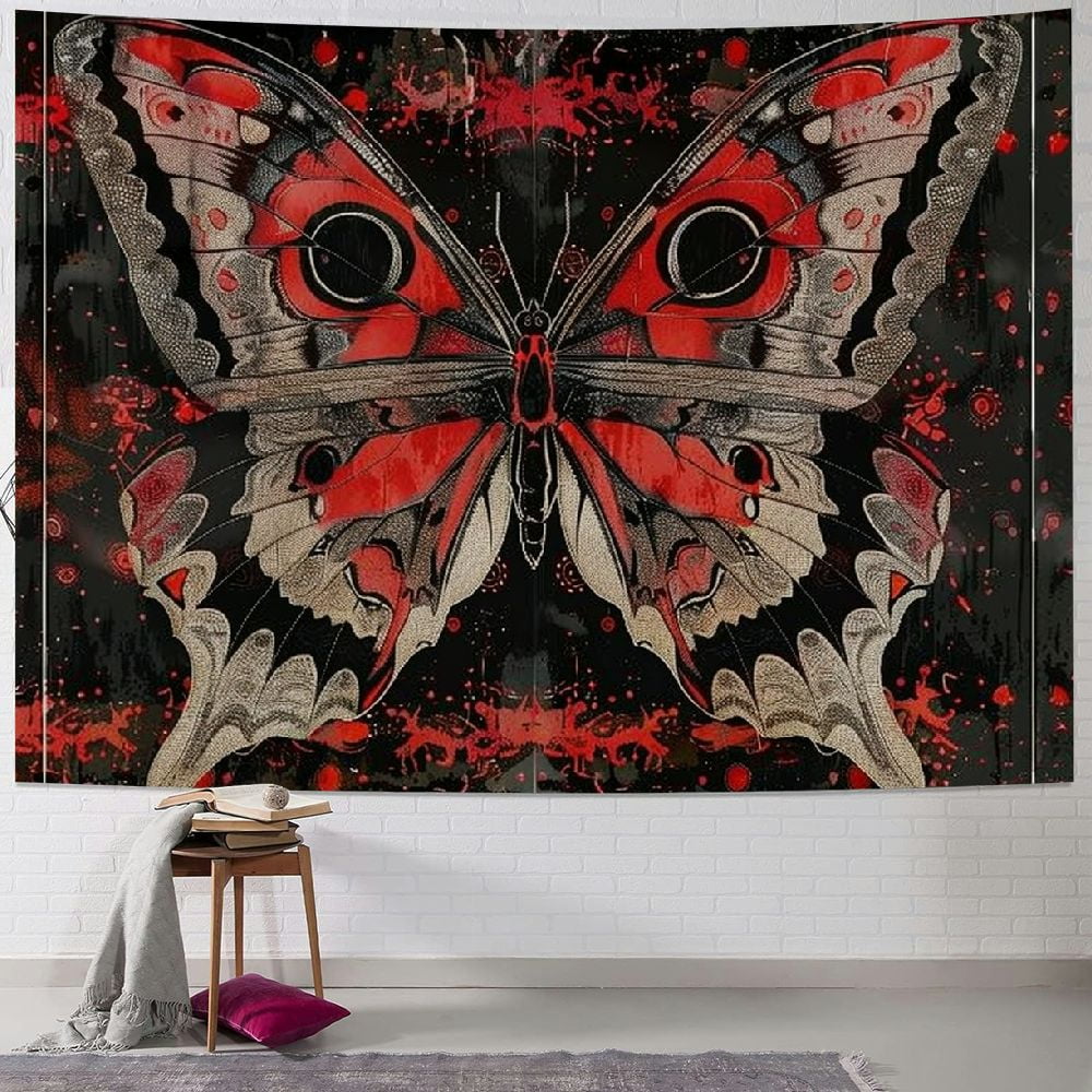 Orinice Mothman Tapestry Skull Tapestry Gothic Tapestry Black Red ...