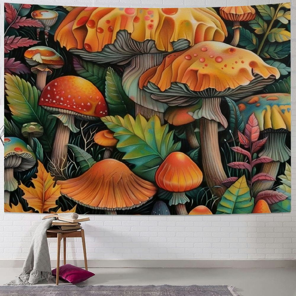 Orinice Mushrooms Leaves Forest Tapestry Wall Hanging Unique Style ...