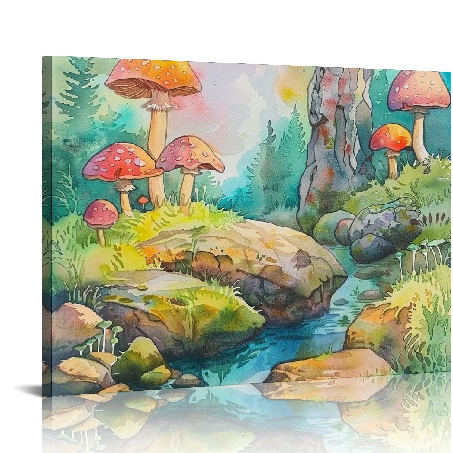 Orinice Mushrooms Rocks Watercolor Painting Fine Art Aesthetic Poster ...