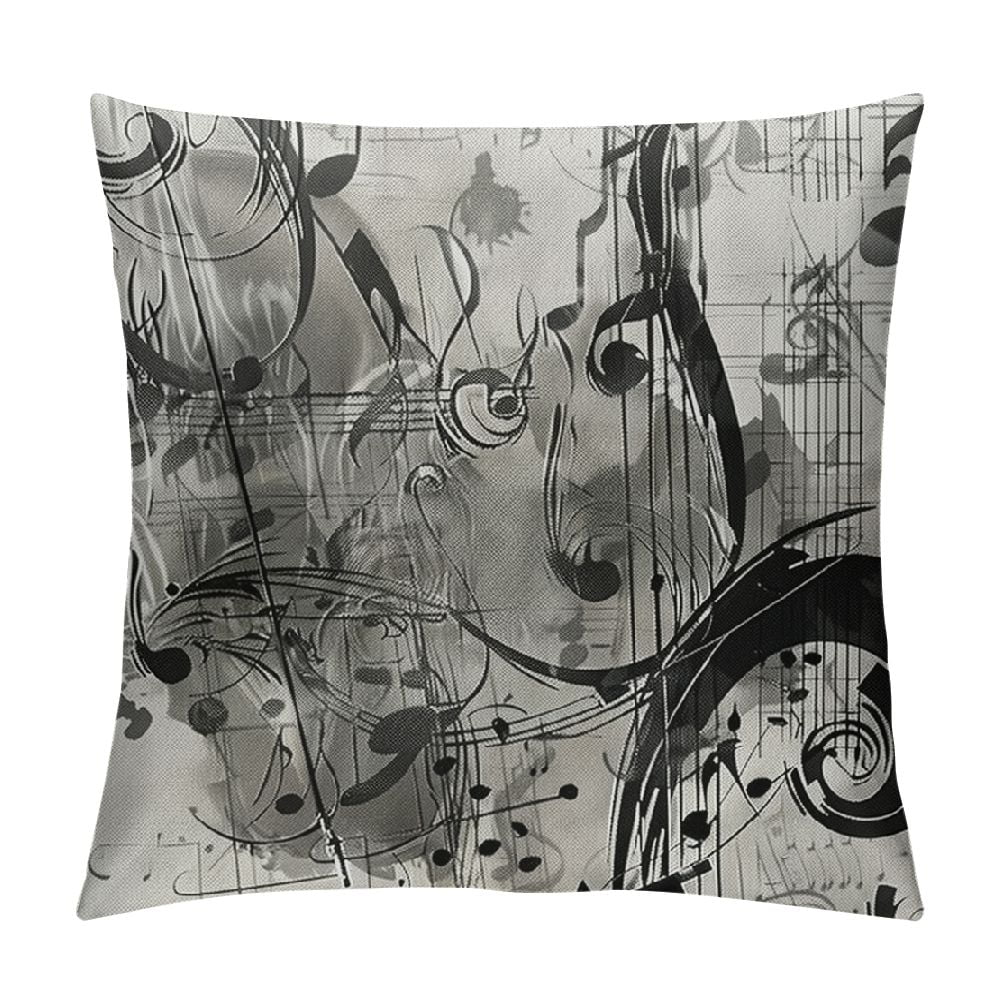Orinice Music Notes Pillow Case,Black-White Music Notes Cotton Linen ...