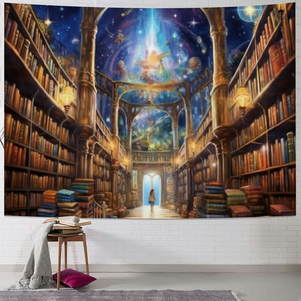 Orinice Mysterious Bookshelf Tapestry Galaxy Space Library Tapestry ...